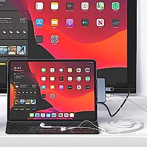 HyperDrive USB C Hub Adapter for iPad Pro 2020 2019 2018 11”/ 12.9", USBC Smartphone/Tablet, 4-in-1 USB-C Hub Dongle with 4K HDMI, C-USB PD Charging, USB 3.0, 3.5mm Headphone Audio Jack -Gray