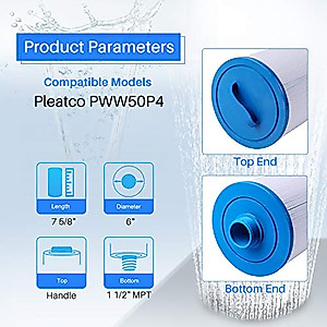 POOLPURE Replacement Filter for PWW50P4, 1 1/2" MPT Thread Screw in Filter, 2 Pack