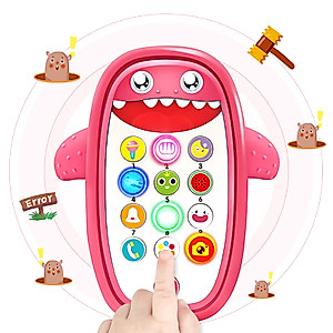 Baby Shark Cell Phone Toy Removable Teether Case, Light, Music & Adjustable Volume Kids Play & Learn Fake Phone Infant Toddler, Preschool Holiday Birthday Presnet for Girl Boy 0-6, 6-18 Months (Red)