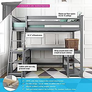 Max & Lily High Loft Bed, Twin Bed Frame For Kids With Wraparound Desk and Shelves, White