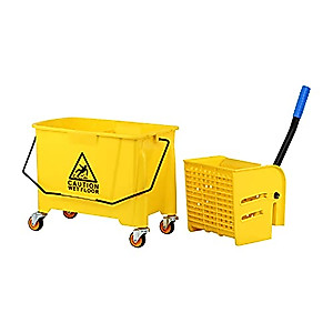 SAMGER S Commercial Mop Bucket with Down Press Wringer on Wheels 21 Quart 5 Gallon Portable Plastic Combo Mop Wringer Bucket with Metal Handle for Home and Commercial Floor Cleaning, Yellow