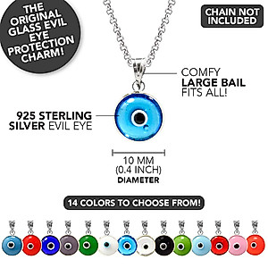 MIZZE Made for Luck Transparent Light Blue Authentic 925 Sterling Silver 10 MM Round Glass Evil Eye Charm Pendant