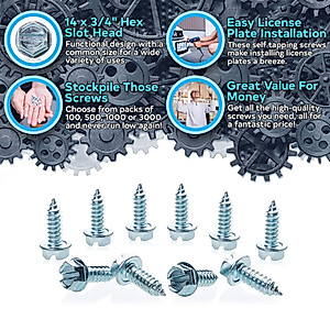 Au-ve-co 1000 Bulk Zinc Plated License Plate TAG Screws Hex Head Car Dealer Lot Self