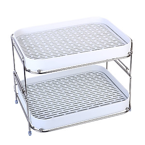 Zosenley 2-Tier Cups Mugs Drying Rack with Drain Tray , Kitchen Storage Organizer Shelf for Drinking Glass Bottle Bowls