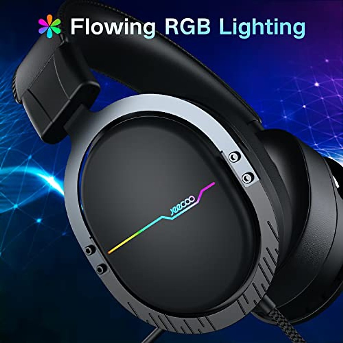 Jeecoo J75 USB Gaming Headset for PC - 7.1 Surround Sound, Retractable Clear Microphone, Ultra-Soft Memory Foam Ear Pads, Flowing RGB Lighting - Compatible with Laptops Desktop Computers