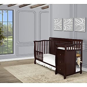 Dream On Me 5-in-1 Brody Full Panel Convertible Crib in Espresso with Changer, Spacious Drawers, Detachable Changing Table, 1''Changing Pad