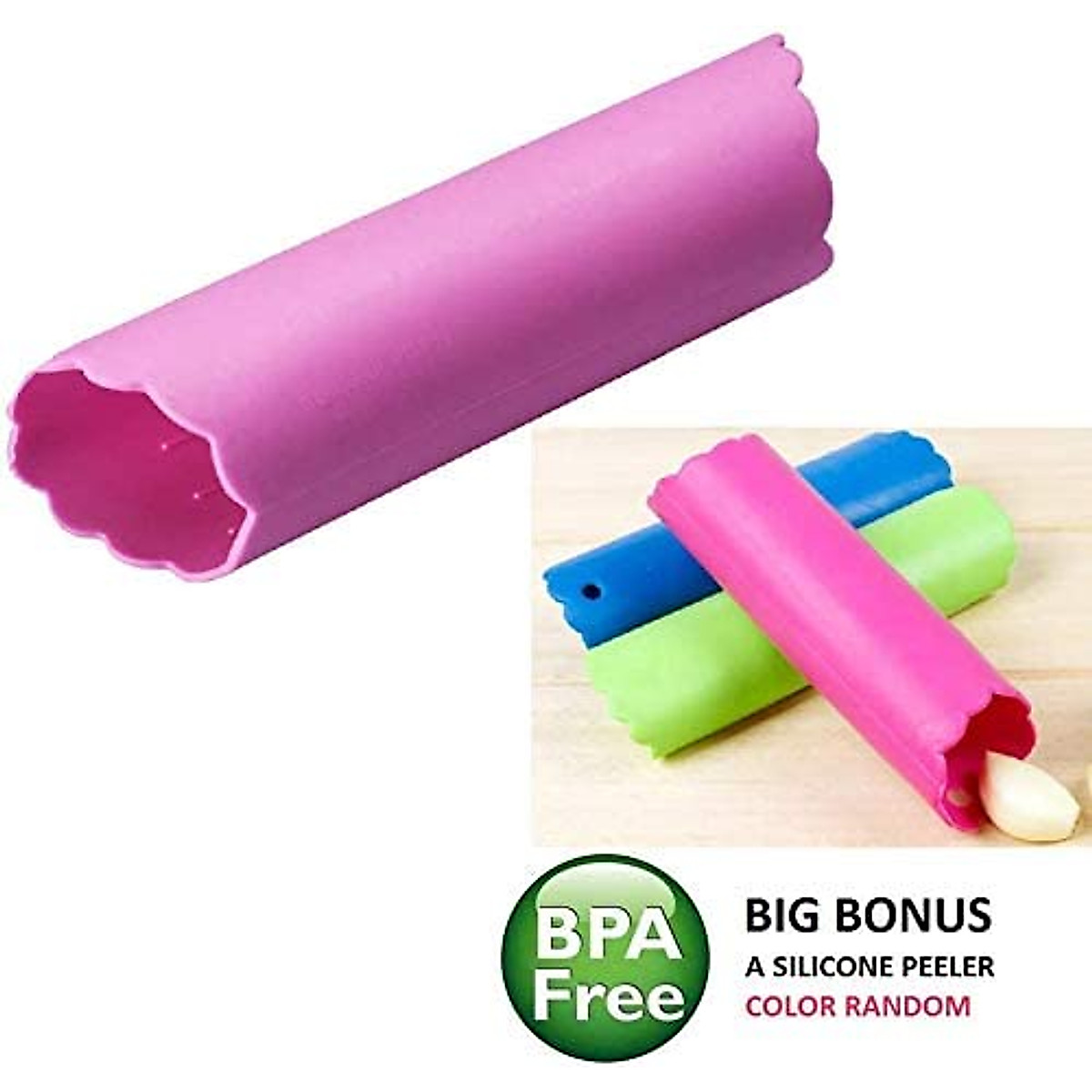 Fu Store Garlic Press 304 Stainless Steel Garlic Rocker Mincer Bonus Food Grade with Silicone Peeler Garlic (Color Random)