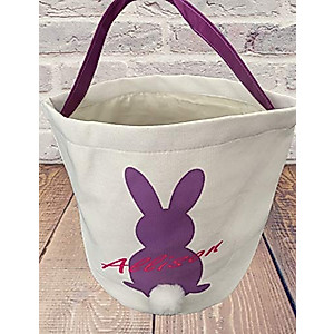 Personalized Bunny Easter Baskets for Kids - Egg Hunting Bucket - Empty Gathering Pail with handle- Custom Gift Idea