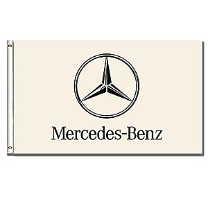 KasFlag White Mercedes Banner Benz Flag 3x5ft (150D Poly HD Printing) College Room Dorm Decor Wall Decor