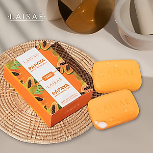 LAISAE Papaya Brightening Soap, Glowing Skin & Hydrating Face Moisturizer with Niacinamide, Shea Butter and Aloe Vera, Even Skin Tone Body Cleansing Bar - Sensitive Skin Soap, Vegan, 3.52 oz (2 Bars)