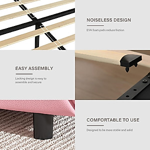 Queen Size Bed Frame with LED Lights, Upholstered Platform Bed with Storage Drawers, Princess Bed with Diamond Headboard and Footboard, No Box Spring Needed, Easy Assembly, Pink