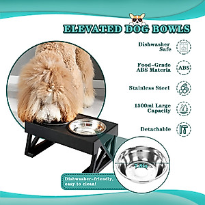 MDEHOPET Elevated Dog Bowls for Large Dogs, 3 Adjustable Heights Raised Pet Bowl Stand Feeder with Slow Feeder Bowl 2 Stainless Steel Food & Water Bowls for for Small Medium Large Dogs and Pets