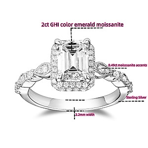 DovEggs Emerald Cut Moissanite Ring for Women Center 2ct 6X8mm GHI Moissanite Hidden Halo Engagement Ring Wedding Ring 14K Gold QUALITY Silver Engagement Rings with accents(8.5)