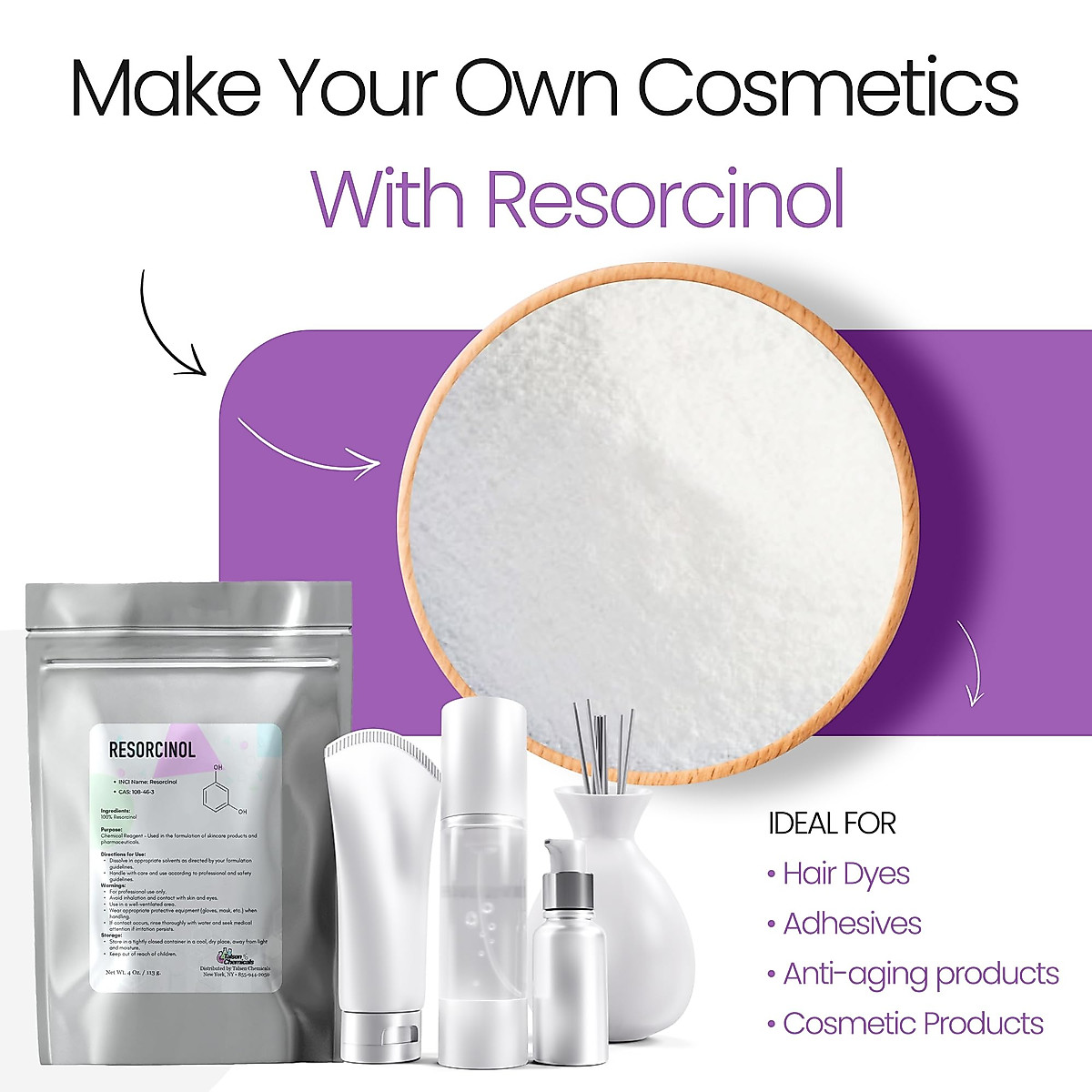 Talsen Chemicals Pure Resorcinol Cosmetic Grade - 1 Oz / 28 g - Organic Resorcinol Powder - Chemical Ingredients In DIY Cosmetics, Personal Care and Beauty Formulations for Skin Care