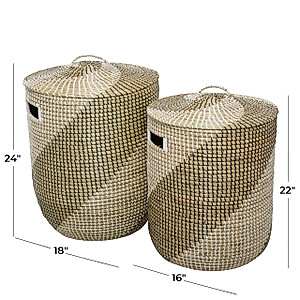 Deco 79 Seagrass Handmade Two Toned Storage Basket with Matching Lids, Set of 2 24", 22"H, Brown