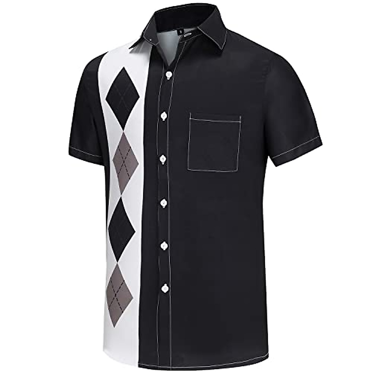 KYKU Mens Retro Bowling Shirts Hawaii Button Up Shirt 1950s Vintage Gifts Tee