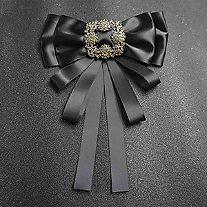 black Ribbon brooch pins for women rhinestone Crystal bow brooch black for Men/Women Pre-Tied Neck Tie BowTie Patriotic jabot Collar for Christmas Decoration (black/J20)