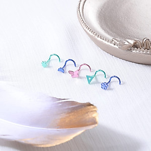 ZS 9PCS 20G Nose Rings for Women, 316L Stainless Steel Nose Piercings Jewelry, Colorful Screw L-Shape Nose Studs Rings (Corkscrew)