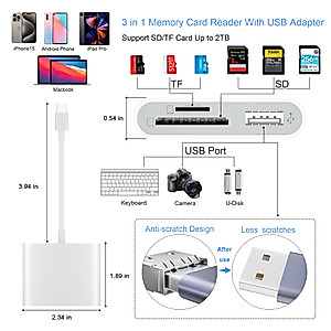 SZHAIYIJIN USB C SD Card Reader for iPhone 15/Mac/iPad Pro, 3 in 1 SD Card Reader USB C with USB Port Thunderbolt to SD TF Card Adapter Memory Card Reader for MacBook Pro/Air iMac M1 M2 Galaxy S22 S23