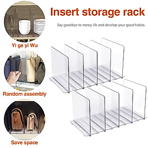 Acrylic Shelf Dividers Clear Closet Shelves Divider for Clothes Purse Bag Handbag Organizer Sunglasses, Adjustable Plastic Acrylic Shelves Organization for Home kitchen Bedroom Bathroom (3 PACK)