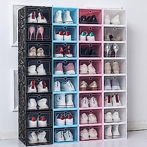 Hemoton Clear Shoe Organizer Plastic Shoe Box with Clear Door, 6pcs Plastic Stackable Shoe Organizer for Closet, Space Saving Foldable Shoe Rack Sneaker Container Bin Holder
