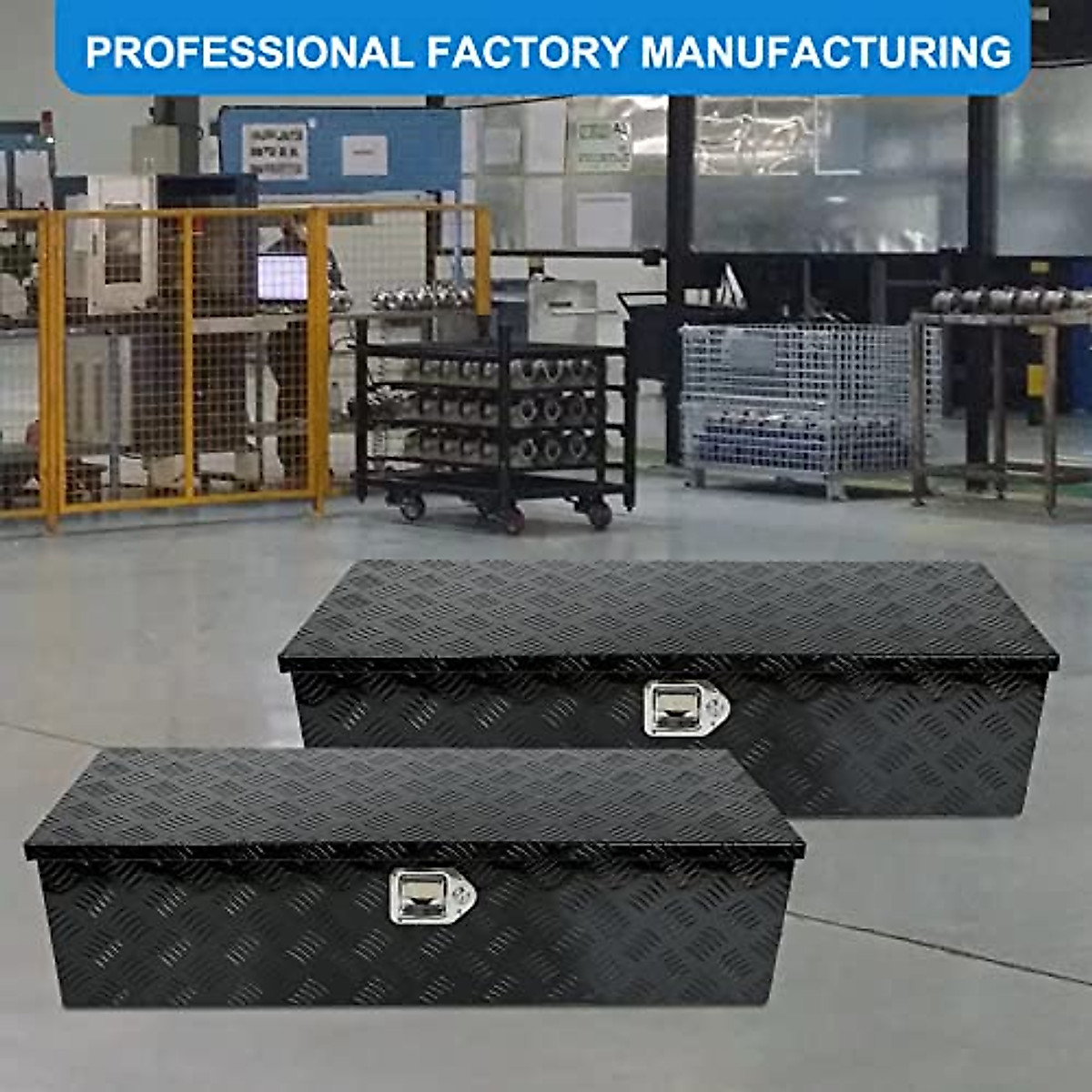 Eivojor Aluminum Stripes Plated Truck Tool Box Pick Up Truck Bed RV Trailer Toolbox Storage Organizer with Side Handles, Lock and Keys - 39" x 13" x 10",Black