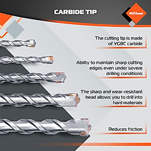 AV Steel 5-Piece SDS Plus Rotary Hammer Drill Bits, Masonry Drill Bits, Carbide Tipped SDS Drill Bit Set for Drilling, SDS Plus Drill Bit Set for Brick, Masonry, Block, Concrete with Storage Case