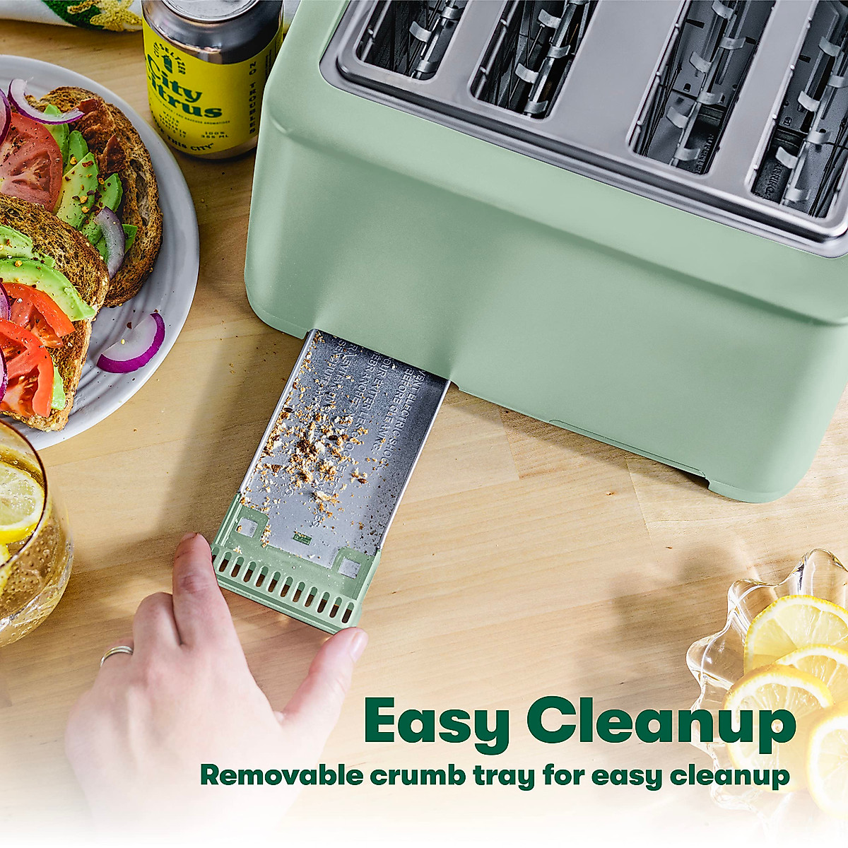 BELLA 4 Slice Toaster with Auto Shut Off - Extra Wide Slots & Removable Crumb Tray and Cancel, Defrost & Reheat Function - Toast Bread & Bagel, Sage