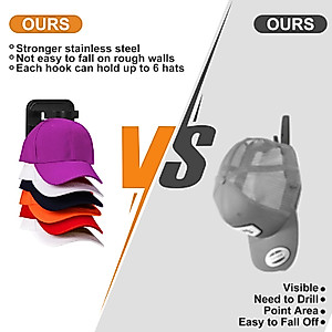 Nzcvuias Hat Organizer for Baseball Caps, 3-Piece Hat Rack, Adhesive Hat Hooks for Wall, 1 for up to 6 Hats, Short and Convenient, Hat Organizer for Door Closet, 3PCS-Black