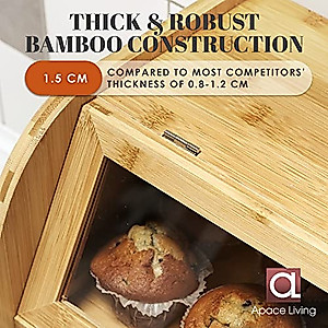 Arise Stylish Bamboo Bread Box for Kitchen Countertop, Extra Large 2-Shelf Wooden Bread Storage with Clear Windows and Air Vents Keeps Bread, Bagels and Rolls Fresh, Self Assembly