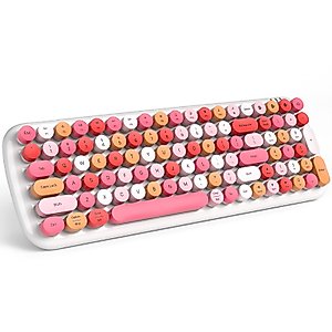 MOFII Wireless Bluetooth Keyboard for Laptop & Android, Connect up to 3 Devices Simultaneously, Portable 100-Key Typewriter Retro Round Keycaps Keyboard - Lipstick Colors