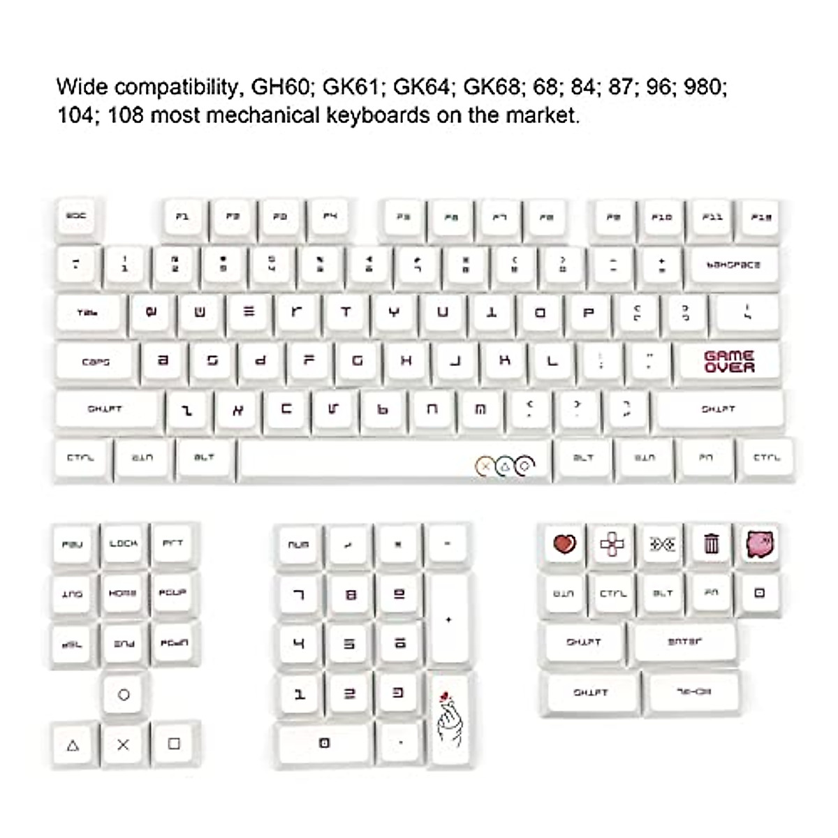 Yoidesu 118 Keys PBT Keycaps, Oil Resistant XDA Cartoon Keycap for General Mechanical Keyboard Gaming Keyboard Keycap with Shaft Puller(White)