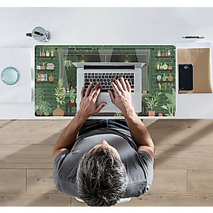 Cute Rainy Night Desk Mat Green Plants Desk Pad, Anime Black Cat Kawaii Large Gaming Mouse Pad, Moonlight Fireflies Deskmat Aesthetic Mousepad XXL, Laptop Keyboard Pad for Women Desk 31.5"x15.75"