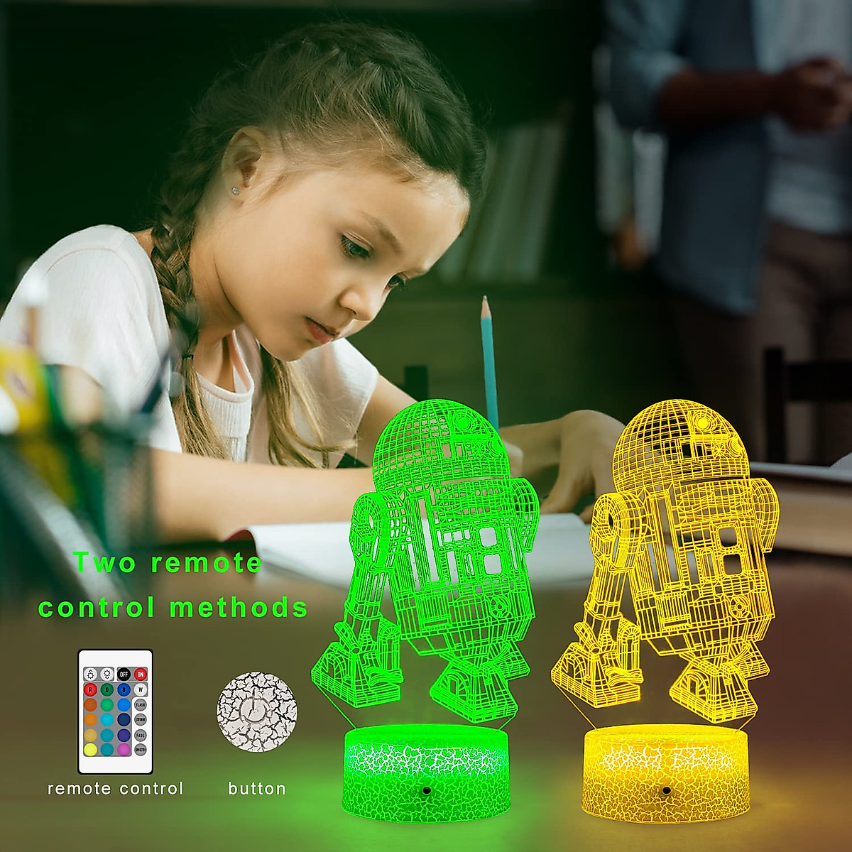 3D Illusion Star Lamp, Yoda Baby Night Light for Kids, 3 Pattern LED Wars Night Lamp for Room Decor Bedside Lamp as Christmas Gifts for Boys Girls Men