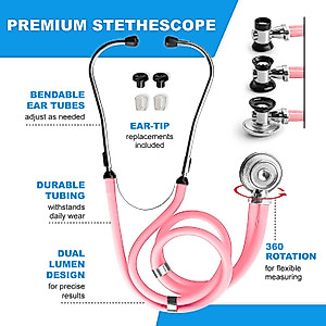 Primacare KB-9397-PK Stethoscope Case, SUPPLIES INCLUDED, Pink with Multiple Compartments, Portable and Lightweight First Aid Kit Bag with Vital Medical Supplies, Nursing Accessories for Nurses