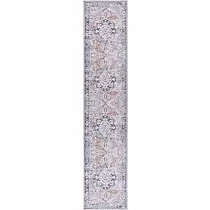 Mark&Day Washable Rugs, 3x12 Wyacondah Traditional Navy Runner Area Rug, Blue Orange Ivory Carpet for Hallway, Kitchen, Bedroom or Living Room (2'7" x 12' Runner, Machine Washable)