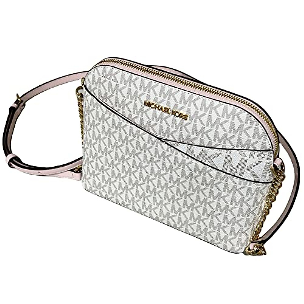 Michael Kors Jet Set Medium Dome Crossbody Vanilla Signature Powder Blush Pink