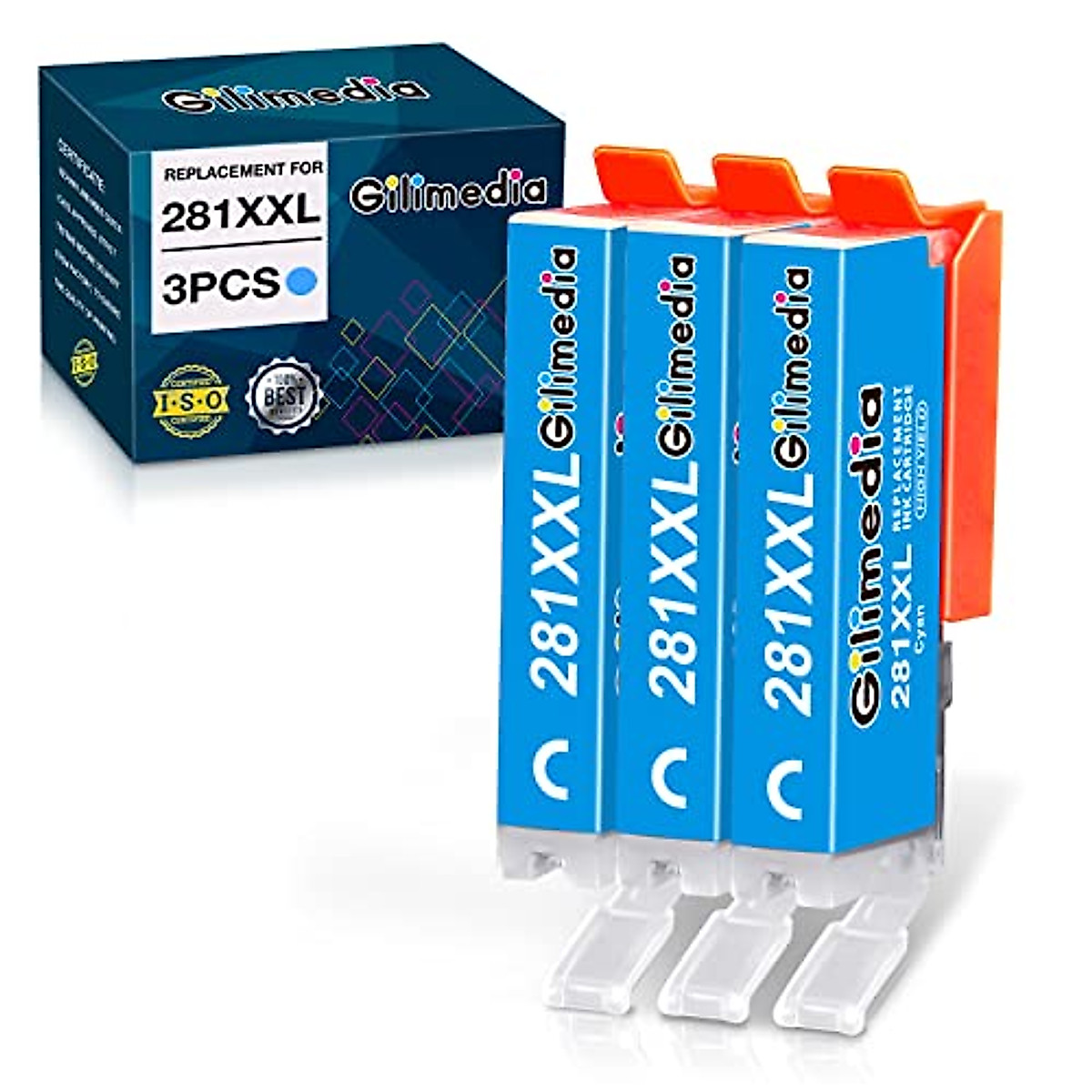 GILIMEDIA Compatible CLI-281XXL Cyan Ink Cartridges Replacement for Canon 281 Cyan(3-Pack)| Work for Pixma TR8620 TR8620a TR8520 TR7520 TS9120 TS6320 TS6120 TS6220 TS8320 TS8220 TS8120 Printer