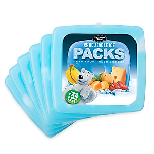 Dynamic Gear Reusable Ice Packs (6 Pack) for Lunch Box - Slim, Lightweight Freezer Cold Packs for Coolers, Lunch Boxes & Camping