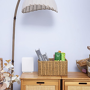 YRMT Rattan Storage Basket Pantry Basket with Built-in Handles Wicker Basket for Organizing Shelves Waterproof Woven Basket Nature 12” x 8” x 6”