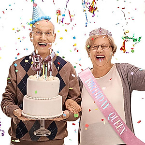 Pink Tiara Sash Gifts for Women's Birthday - Rhinestone Crystal Headband Princess Queen Crown Accessories