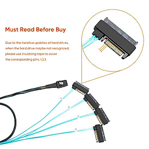 CableCreation Mini SAS Cable with SATA Power, Internal Mini SAS 36 Pin to 4 x 29 Pin Cord with SATA Power, SFF-8087 to SFF-8482 Cable, 3.3 FT