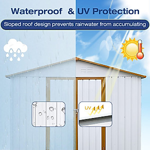 Lyromix 8' × 6' Metal Outdoor Storage Shed with Door & Lock, Waterproof Garde Storage Tool Shed with Base Frame for Backyard Patio,White-Yellow