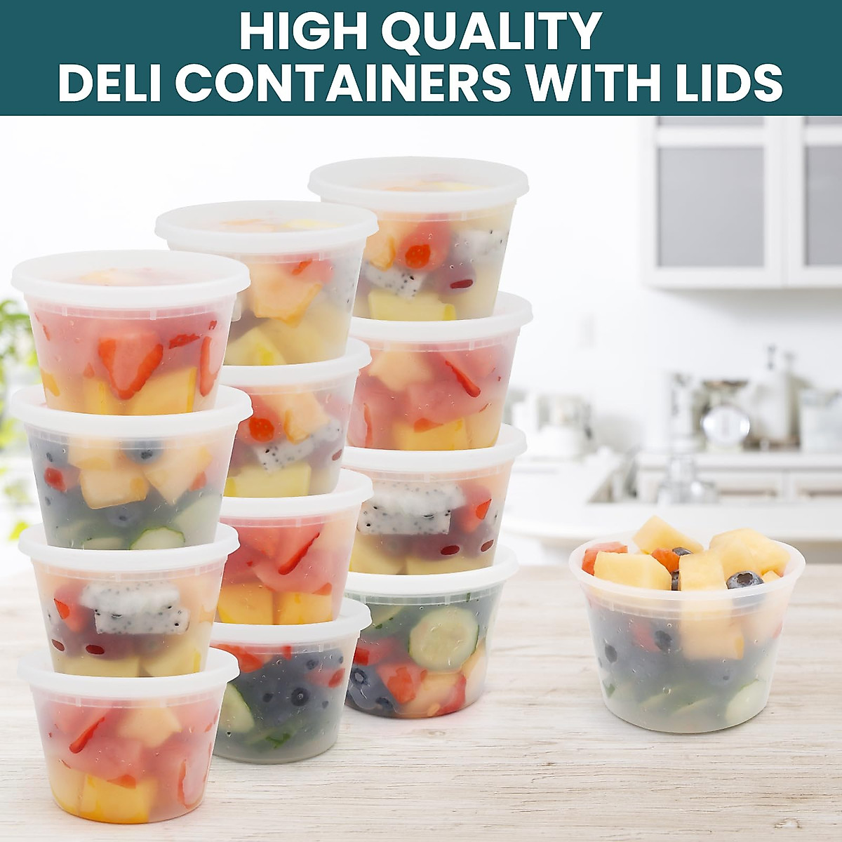 WGCC Deli Containers with Lids 16 oz - Disposable Soup Containers with Lids 48 Sets - Plastic Containers with Lids, Food Storage Containers with Lids, BPA Free/Microwave/Freezer/Dishwasher Safe