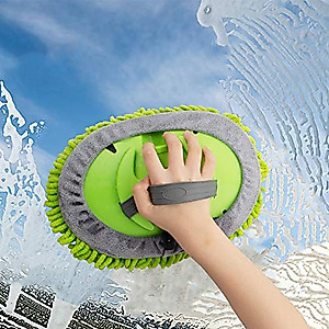 anngrowy 62" Microfiber Car Wash Brush Mop Kit Mitt Sponge with Long Handle Car Cleaning Supplies Kit Duster Washing Car Tools Accessories, 1 Chenille Scratch-Free Replacement Head Aluminum Alloy Pole
