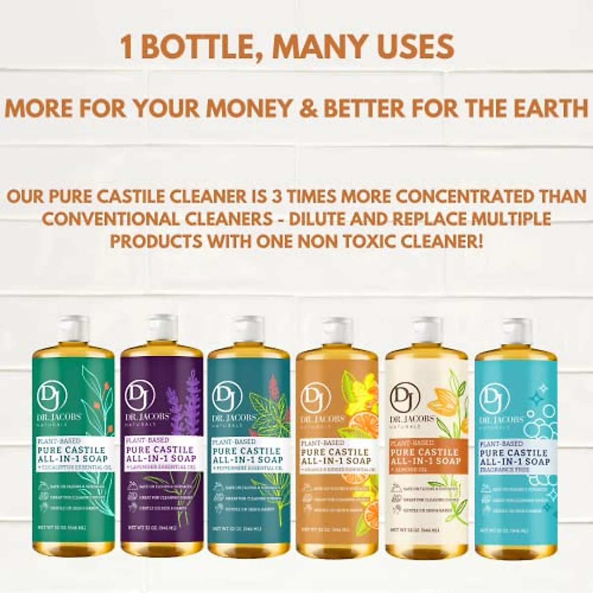 Dr. Jacobs Naturals All-Purpose Castile Cleaner - Natural, sulfate-free, and plant-based formula for safe and effective cleaning of household surfaces, floors and appliances. All-in-one soap (Almond Honey)