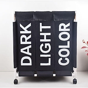 ASHARE Laundry Sorter 3 Section Laundry Hamper Basket with Rolling Wheels Laundry Organizer Cart Black