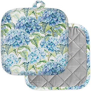 [Pack of 2] Pot Holders for Kitchen, Washable Heat Resistant Pot Holders, Hot Pads, Trivet for Cooking and Baking ( Hydrangea Watercolor )