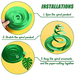 32Pcs Hawaiian Luau Party Decorations Palm Leaves Hanging Swirl,Tropical Safari Jungle Glitter Green Palm Leaves Decorations for Summer Beach Party Baby Shower Ceiling Hanging Foil Swirls