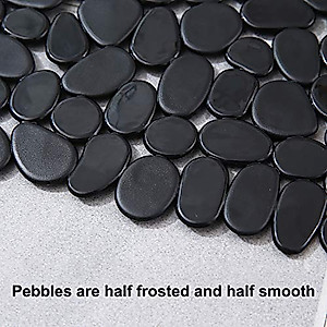 TreeBud Pebble Bathtub Mat, 35 x 16 Inches Non Slip Bath Mat for Shower Tub with Drain Holes and Suction Cups, Machine Washable Bathroom Mats (Black)